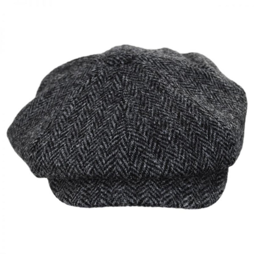 Carloway Harris Tweed Wool Herringbone Newsboy Cap - Grey – Village Hat ...